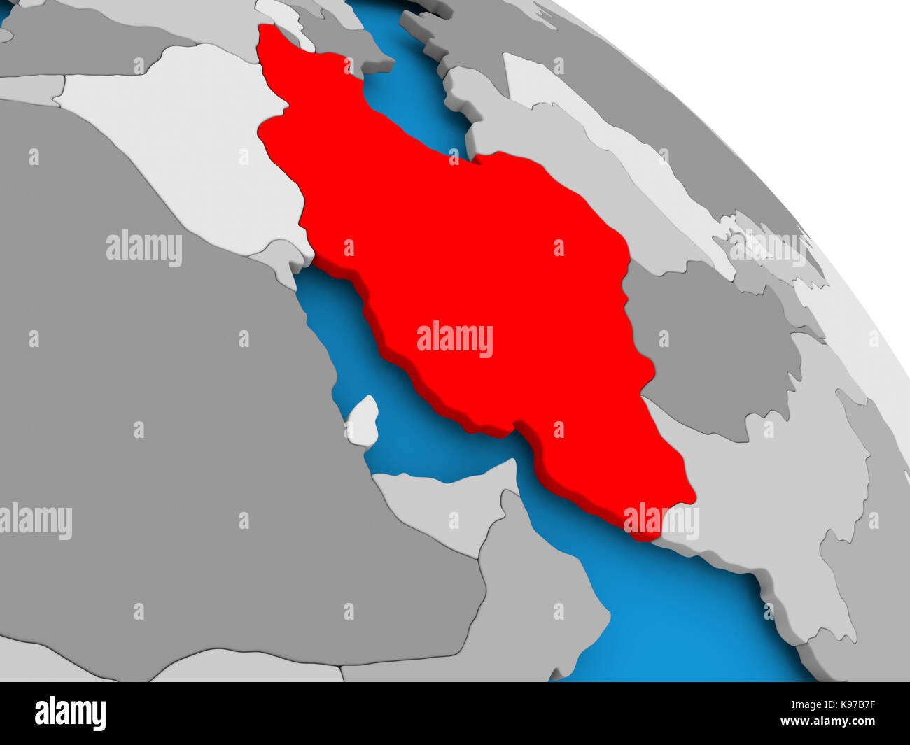 Illustration of Iran highlighted in red on globe. 3D illustration Stock ...