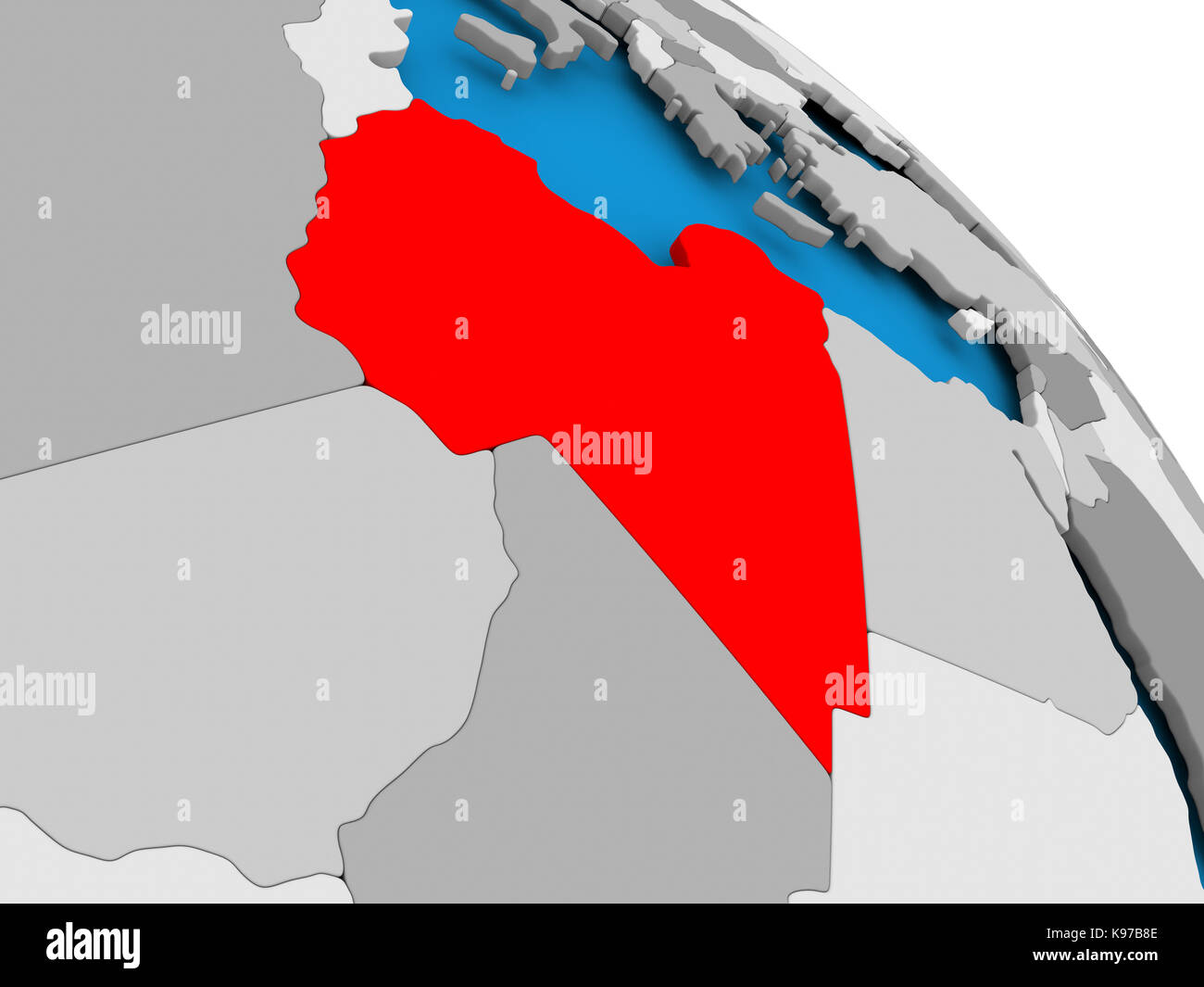 Illustration of Libya highlighted in red on globe. 3D illustration ...