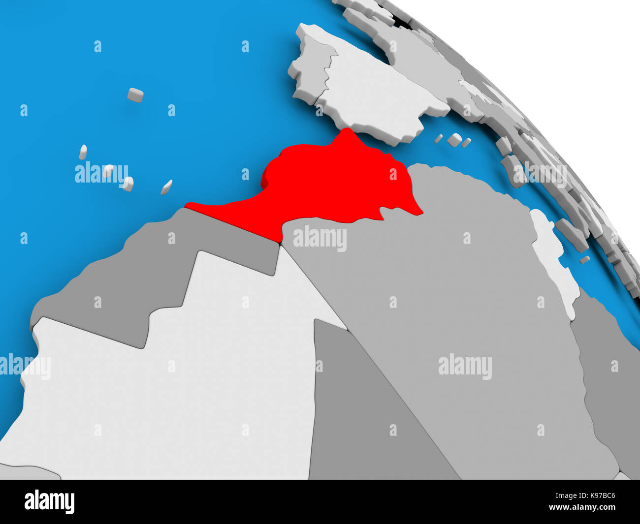 Illustration of Morocco highlighted in red on globe. 3D illustration ...