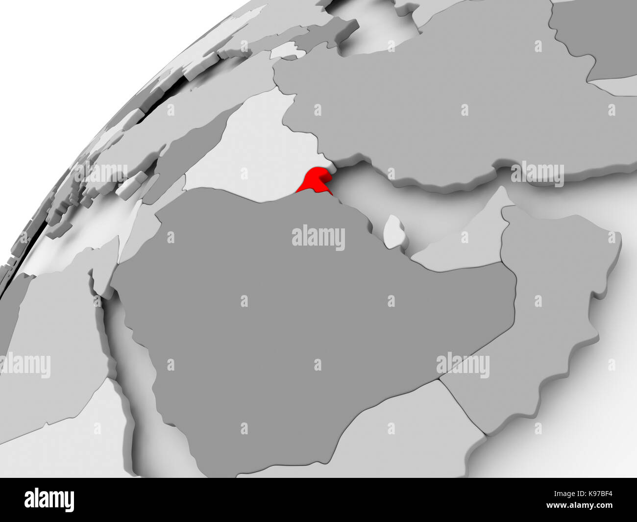 Map of Kuwait in red on grey political globe. 3D illustration Stock ...