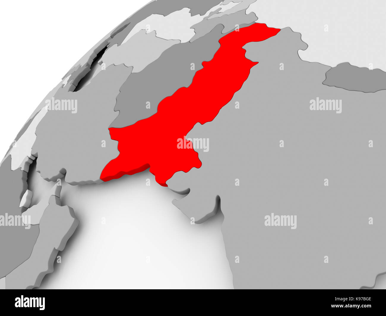 Map of Pakistan in red on grey political globe. 3D illustration Stock ...