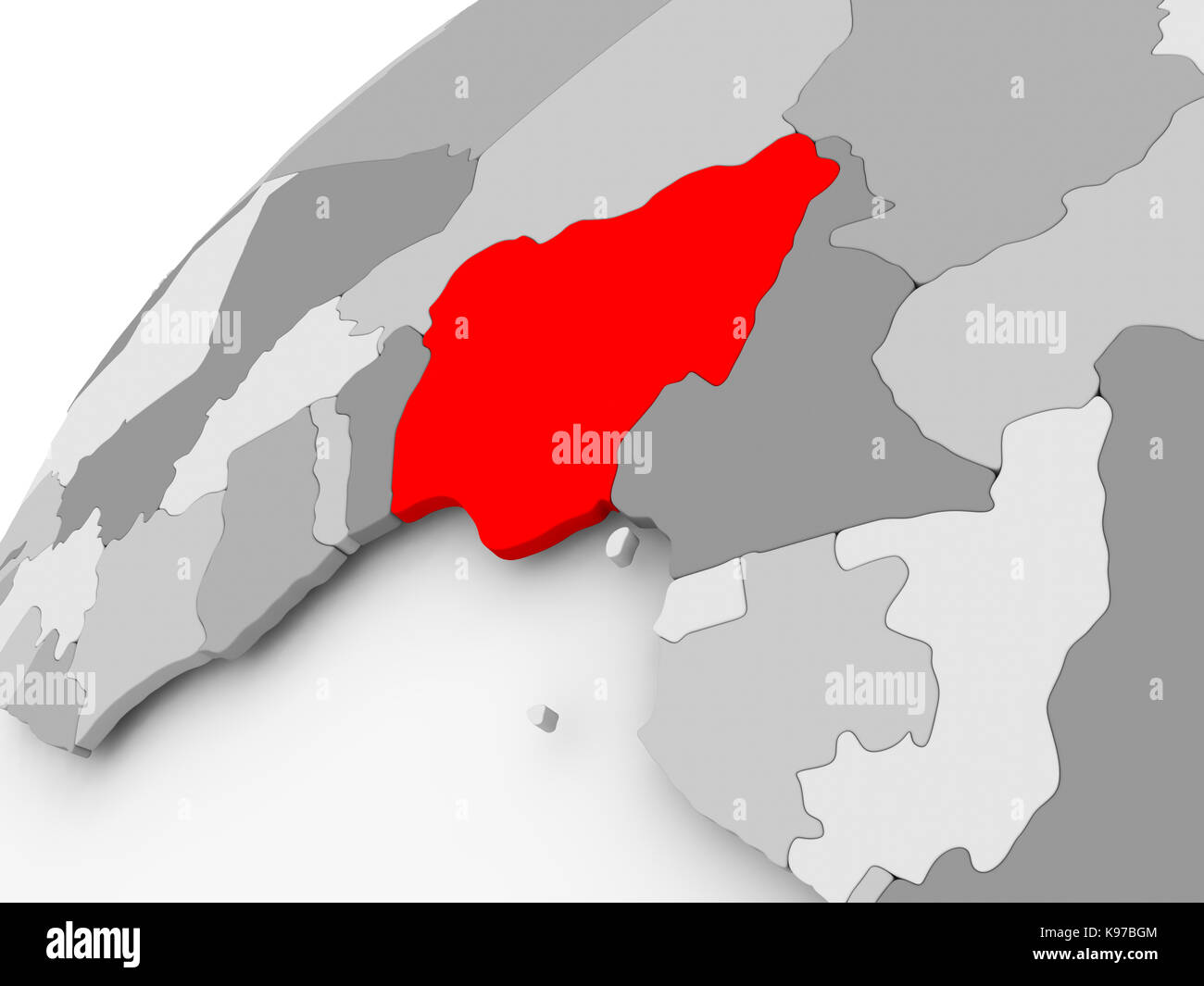 Map of Nigeria in red on grey political globe. 3D illustration Stock ...