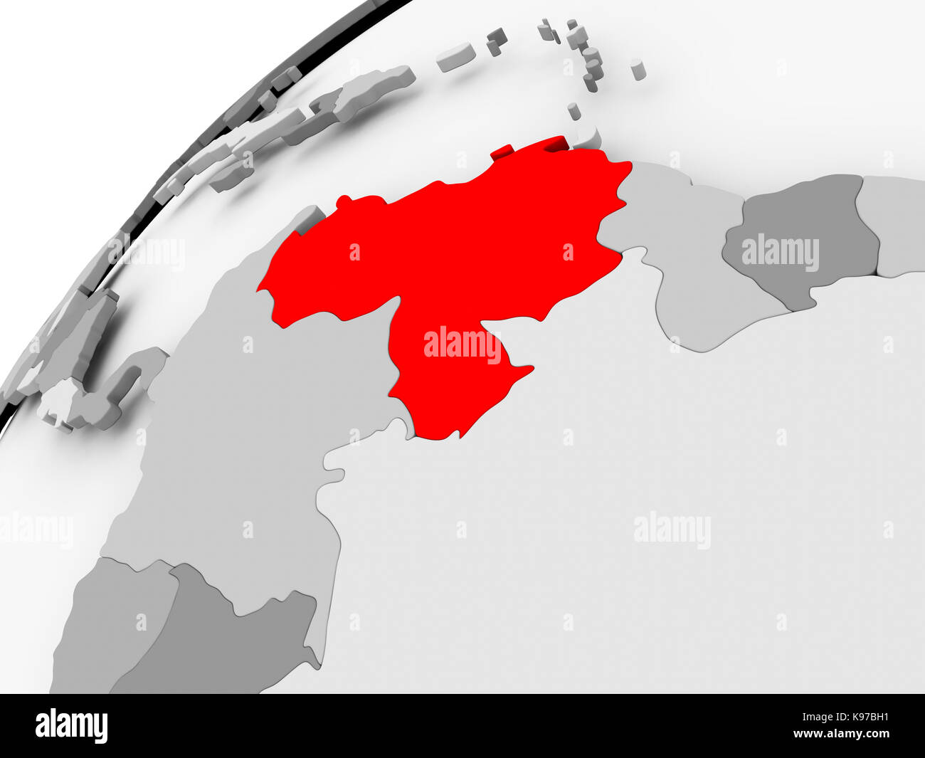 Map of Venezuela in red on grey political globe. 3D illustration Stock ...