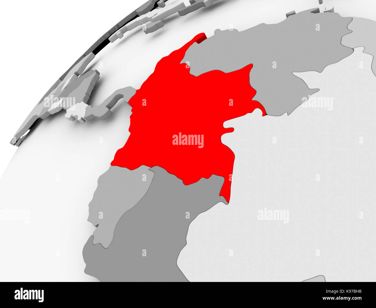 Map of Colombia in red on grey political globe. 3D illustration Stock ...