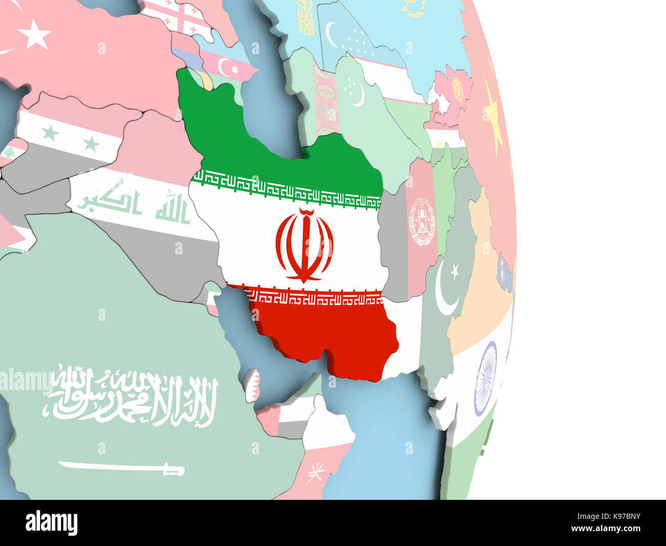 Iran with embedded flag on globe. 3D illustration Stock Photo - Alamy