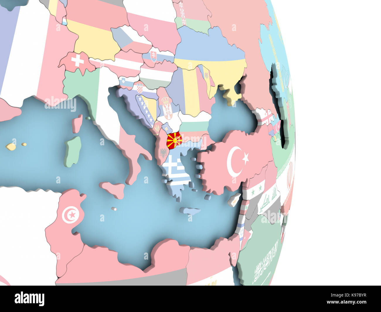 Macedonia with embedded flag on globe. 3D illustration Stock Photo - Alamy