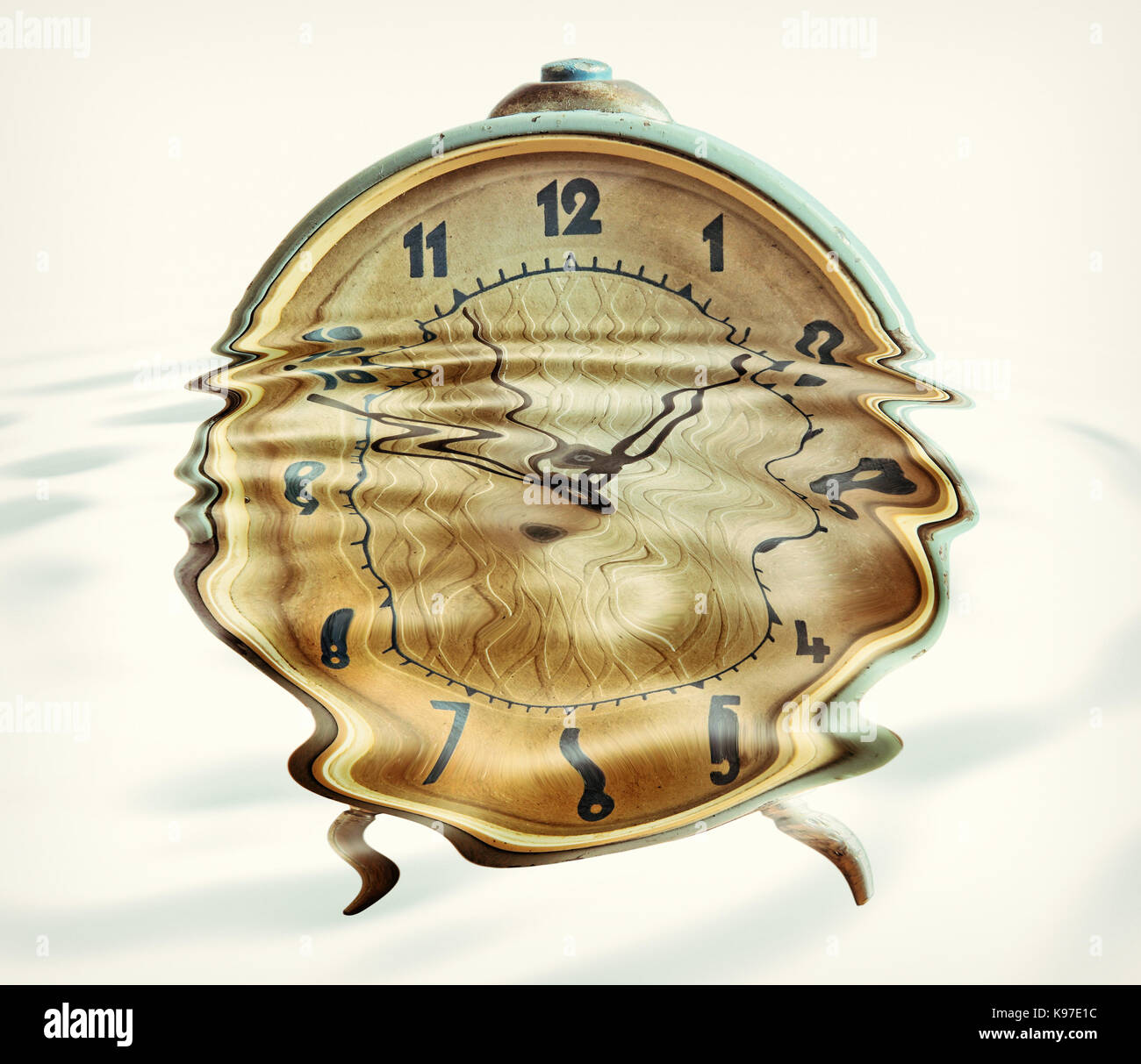 Retro alarm clock in water ripples taken closeup Stock Photo - Alamy