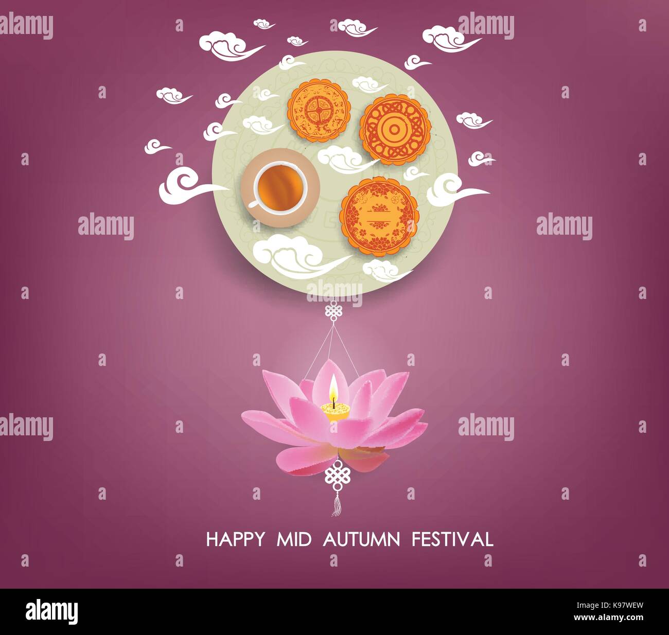 Chinese mid autumn festival background with lotus lantern, tea and cake ...