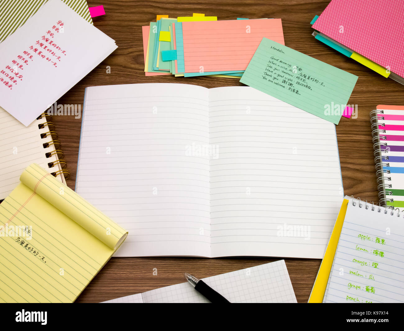 Mandarin; Learning New Language Writing Words on the Notebook Stock ...