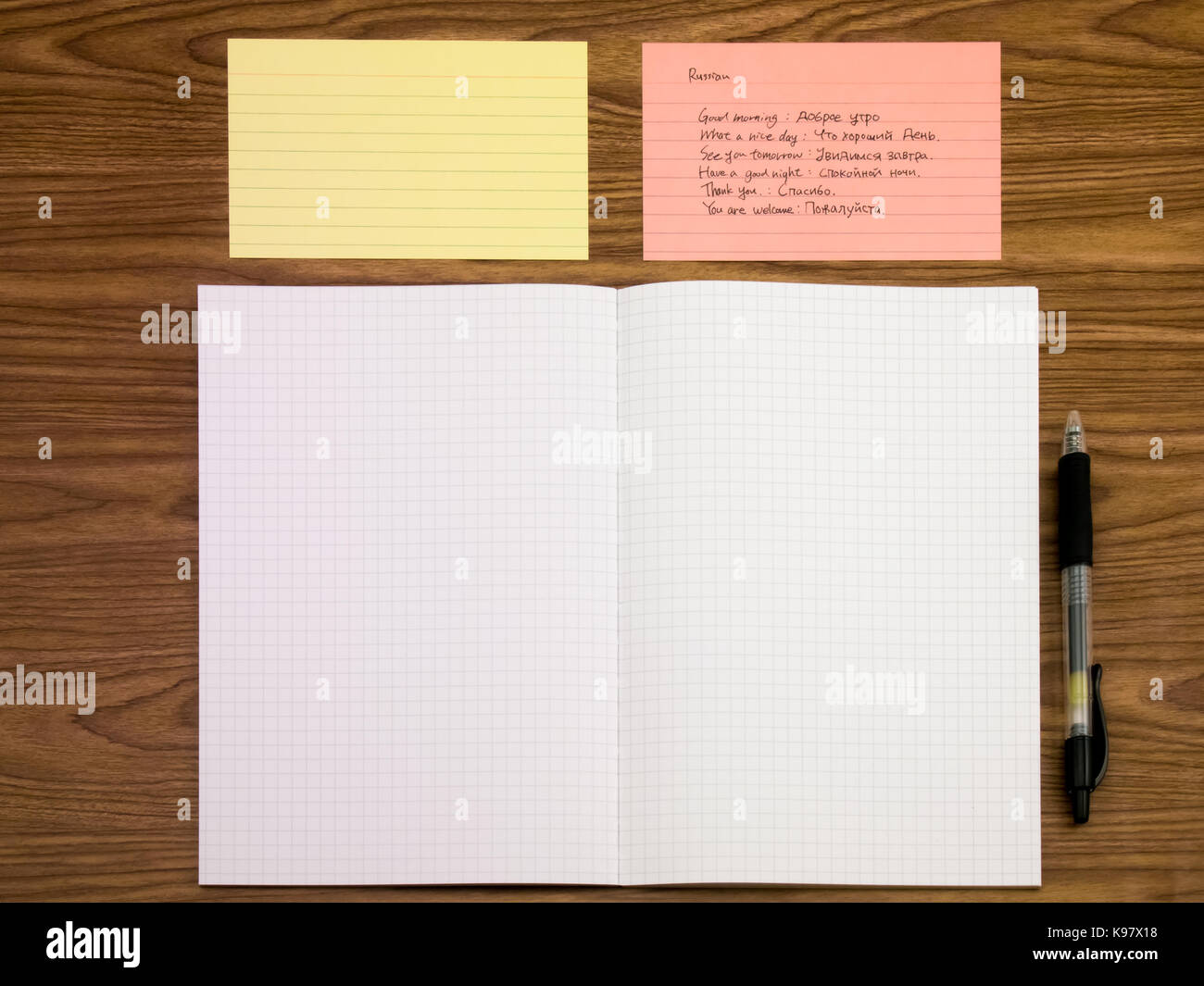 Russian; Learning New Language Writing Words on the Notebook Stock ...