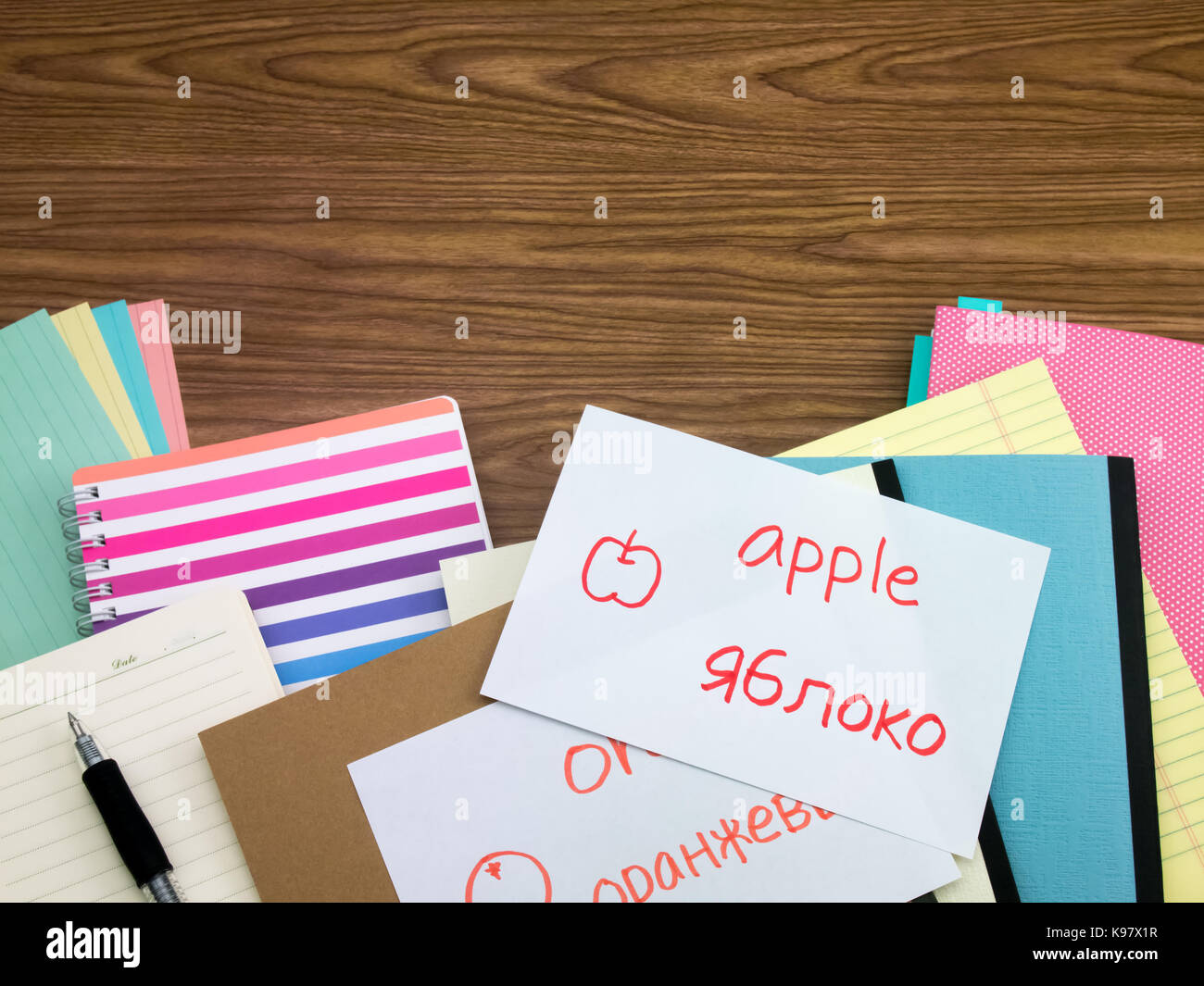 Russian; Learning New Language Writing Words on the Notebook Stock ...