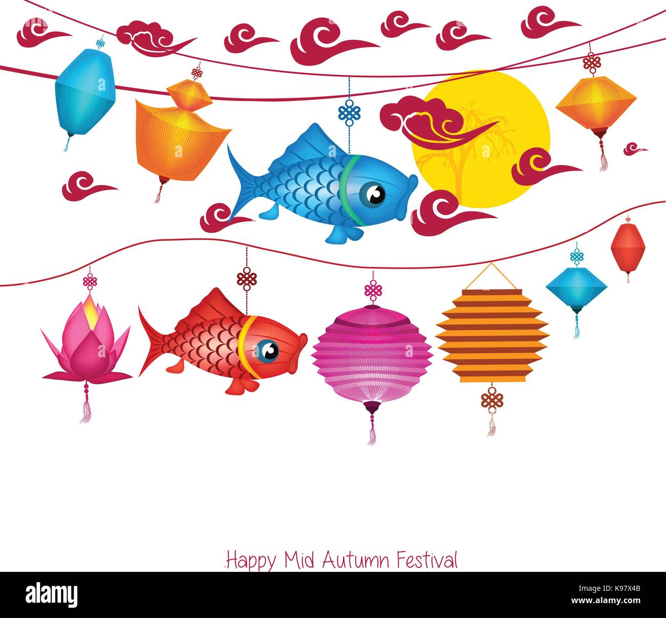 string of bright hanging lantern decorations on white Stock Vector ...