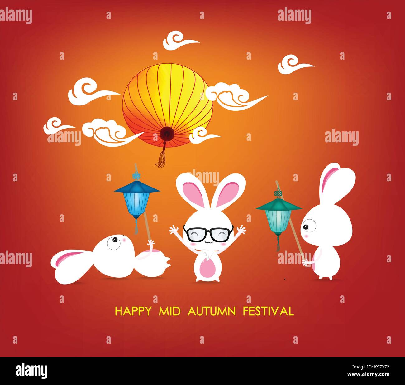 Mid autumn festival rabbit playing with lanterns with chinese Stock ...