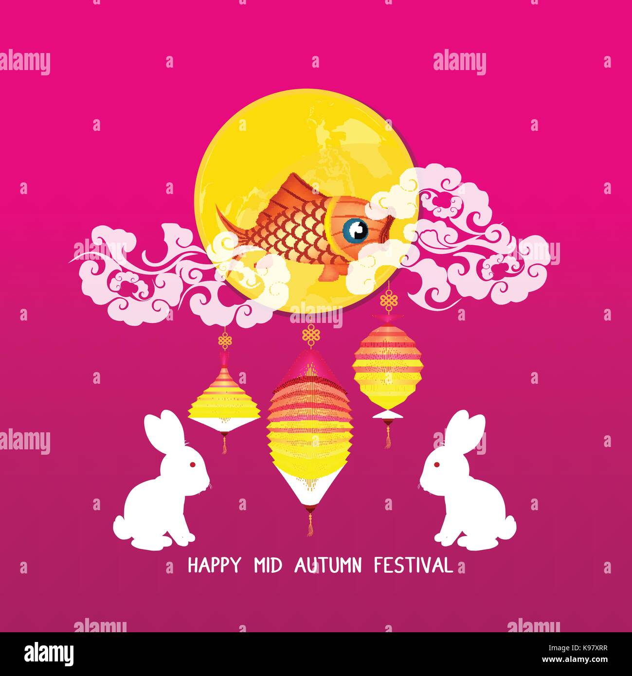 Mid Autumn Lantern Festival vector background with moon rabbit Stock ...