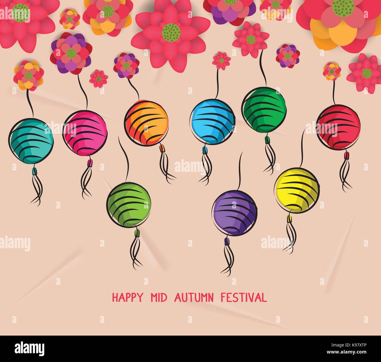 Mid autumn festival blooming flower and lantern design Stock Vector ...