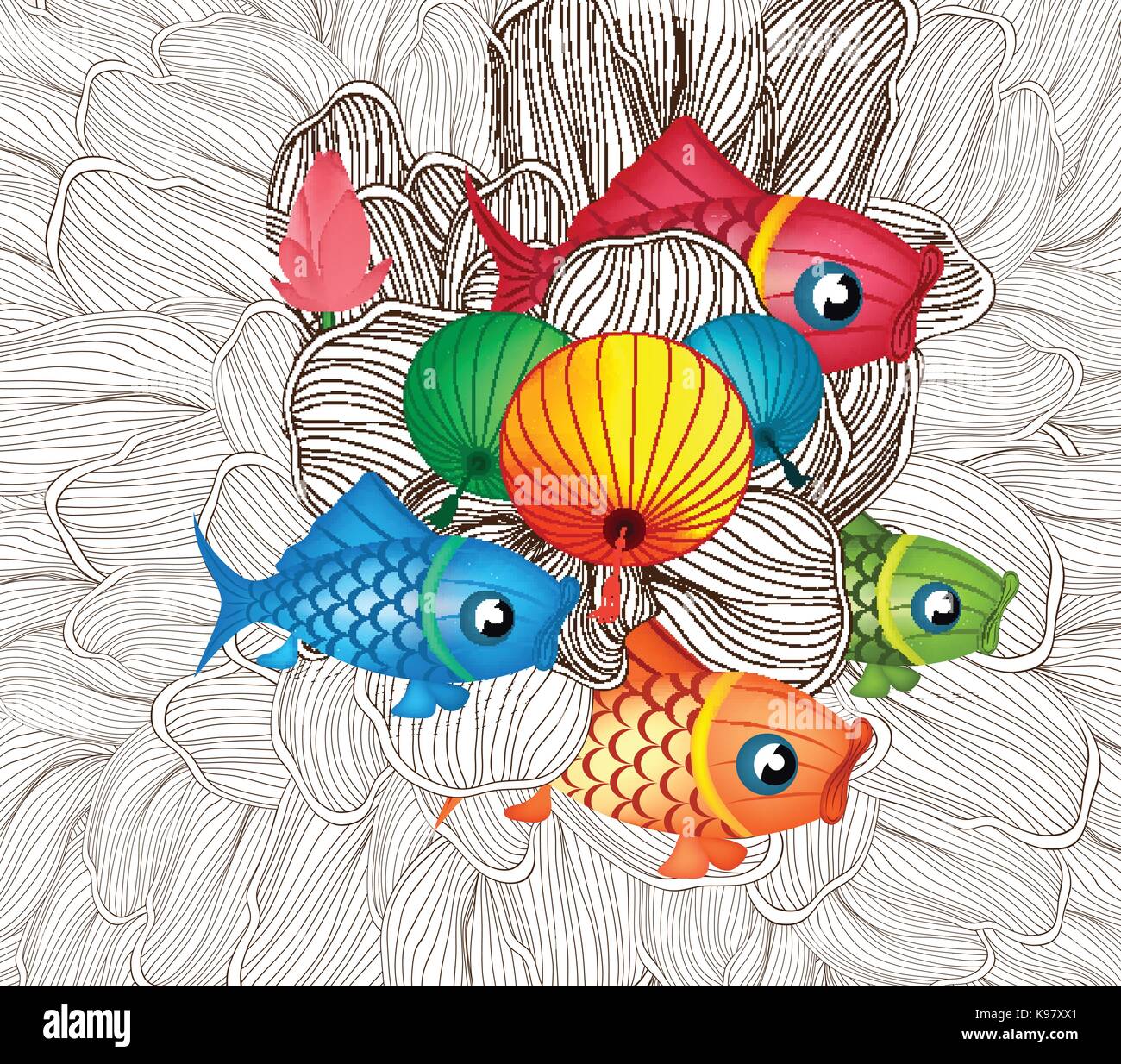 Chinese carp lantern festival doodle graphic design Stock Vector Image ...