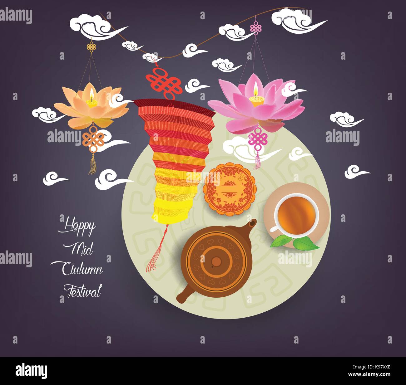 Chinese moon cake and green tea for Mid autumn festival. Tea pot, tea ...