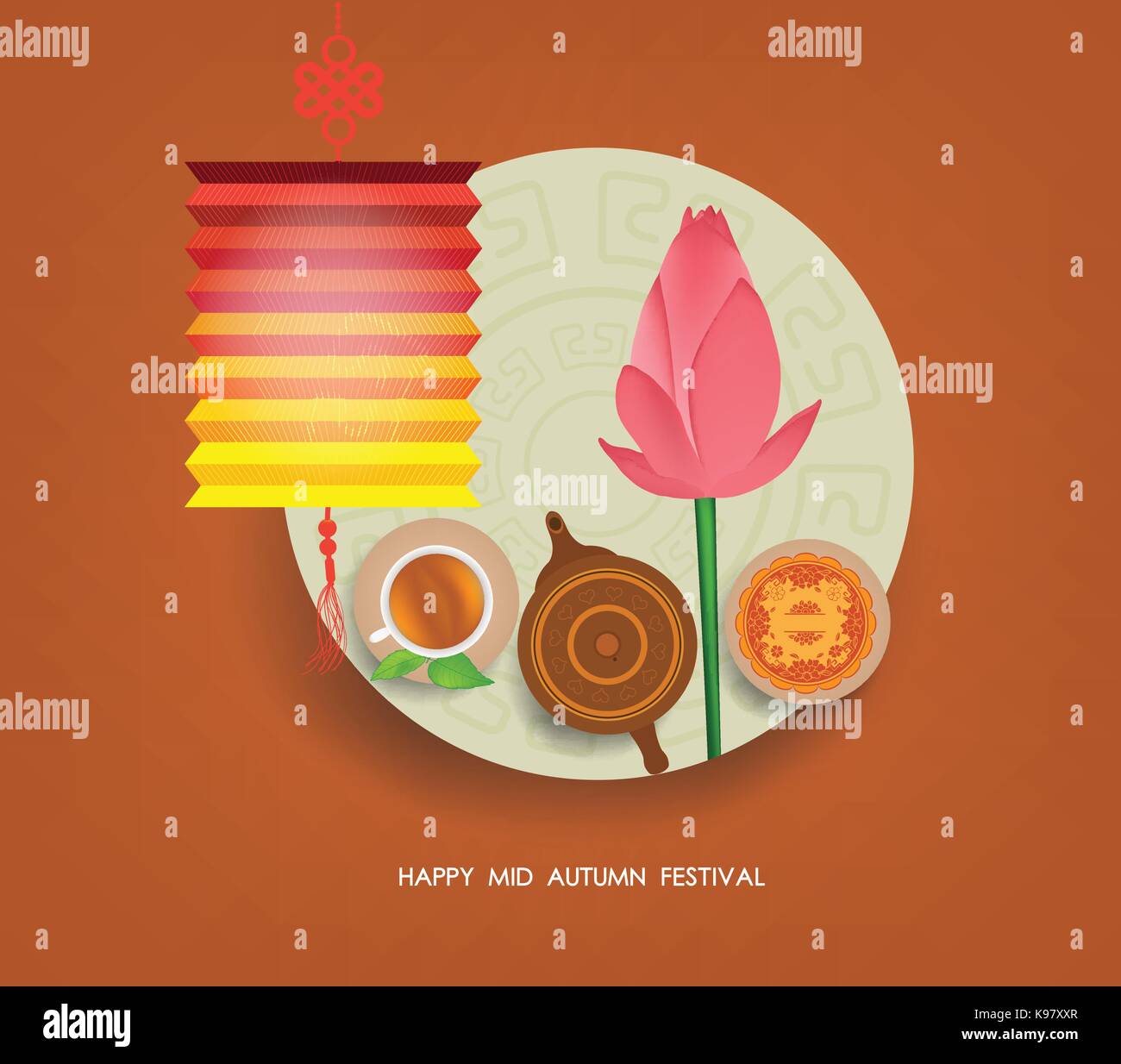 Chinese moon cake and green tea for Mid autumn festival. Tea pot, tea ...