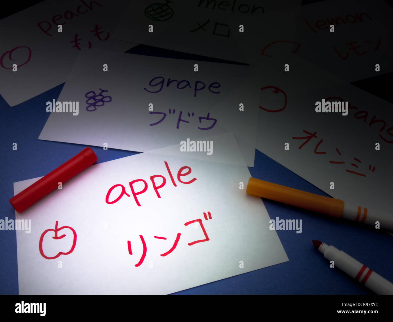 Making language flash cards for fundamental words; apple, lemon, peach ...