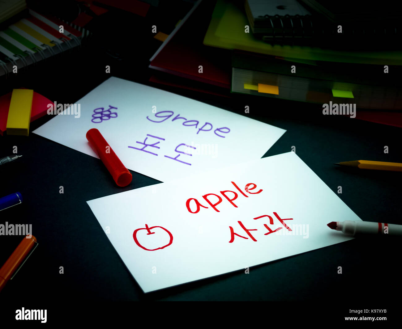 Learning New Language Making Original Flash Cards; Korean Stock Photo ...