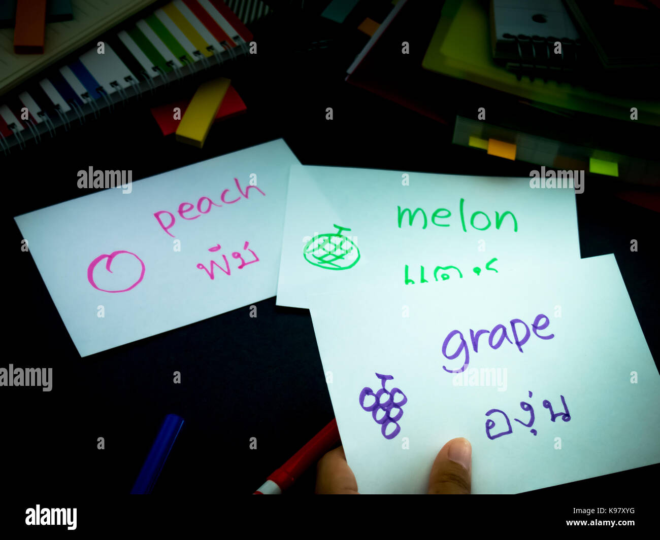 Learning New Language Making Original Flash Cards; Thai Stock Photo - Alamy