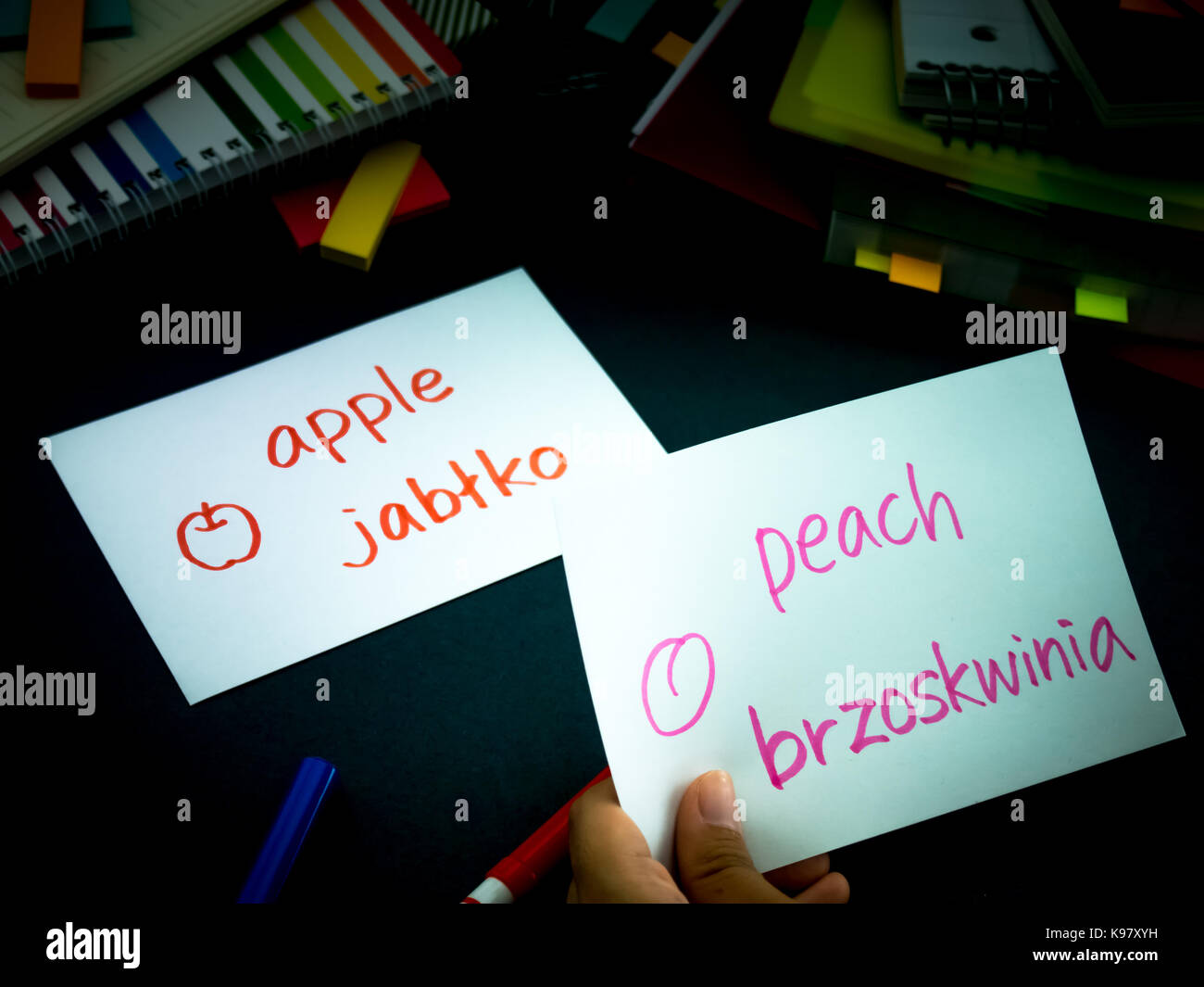 Learning New Language Making Original Flash Cards; Polish Stock Photo ...