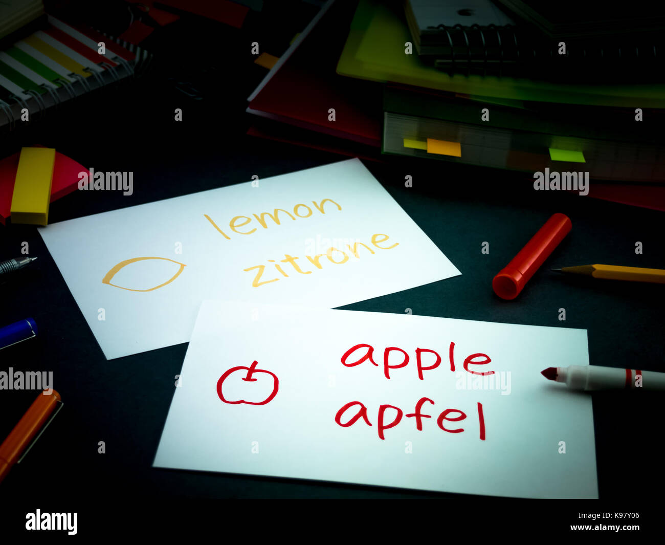 Learning New Language Making Original Flash Cards; German Stock Photo ...