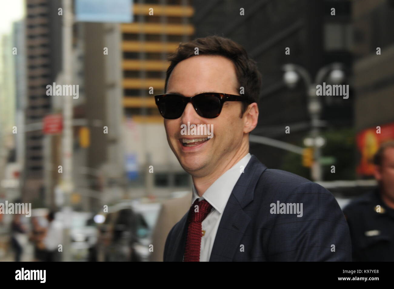 Jim Parsons smiling outside the Late Show Stock Photo - Alamy