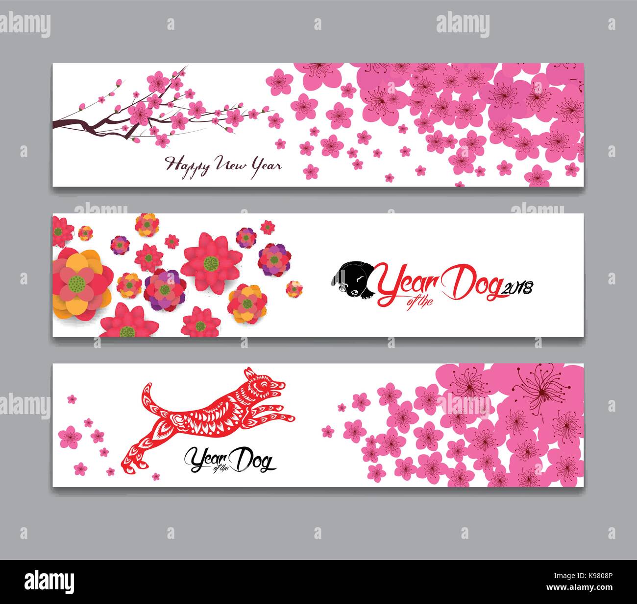Horizontal Banners Set with Hand Drawn. Year of the dog Stock Vector ...
