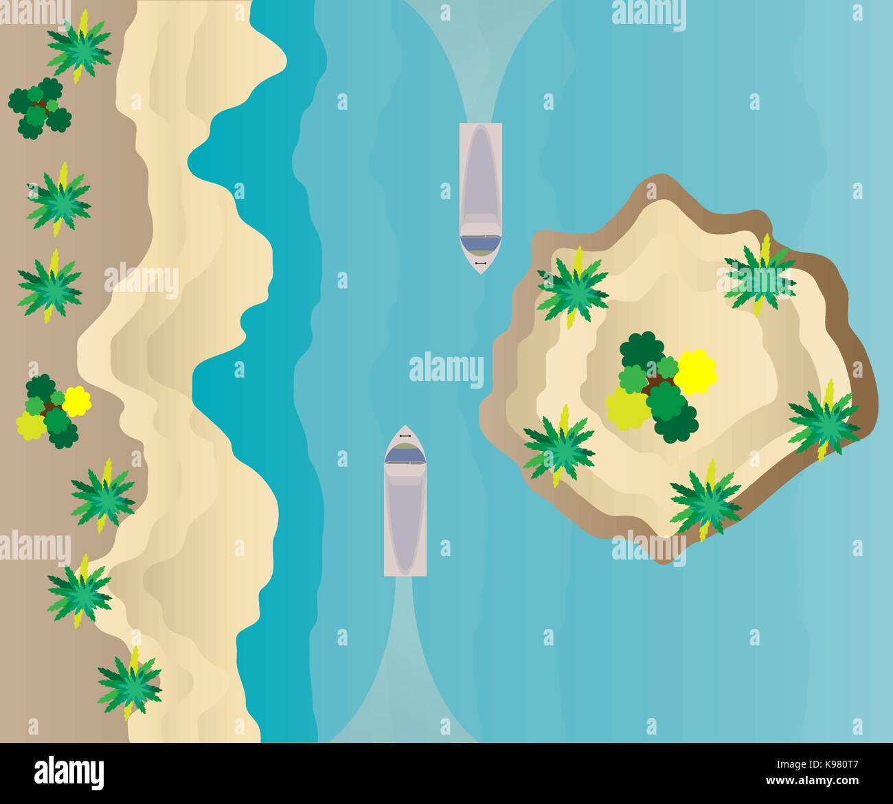 Top View of Tropical island sea and Beach Vector Stock Vector Image ...