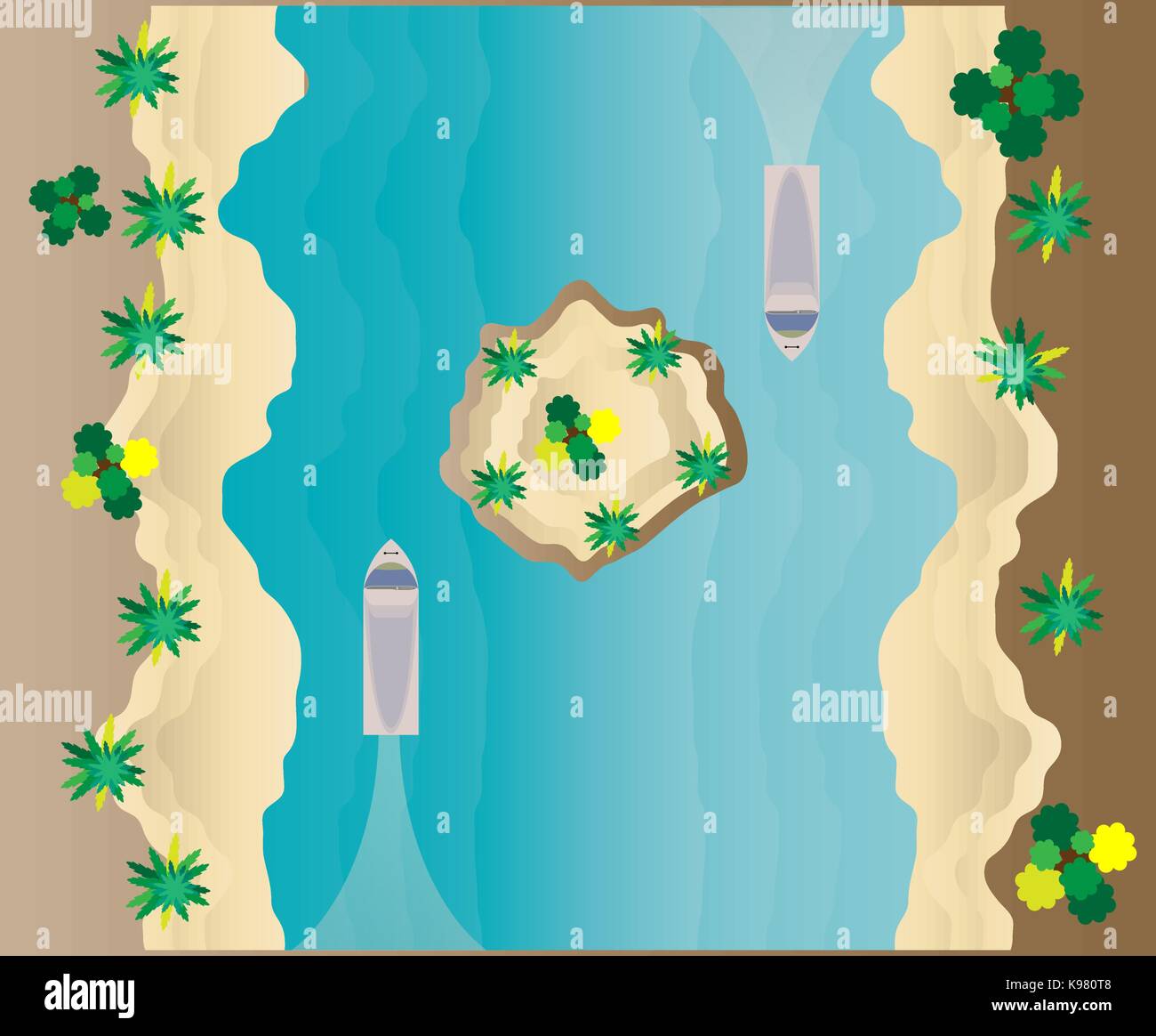 Top View of Tropical island sea and Beach Vector Stock Vector Image ...