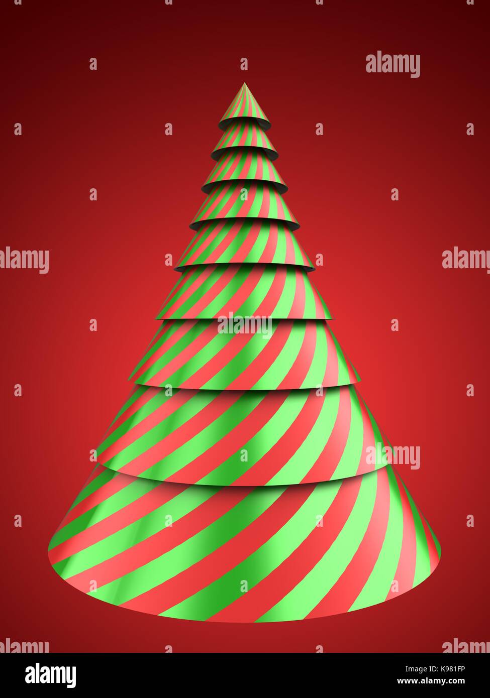 3d illustration of Christmas tree shape over red background with Stock ...