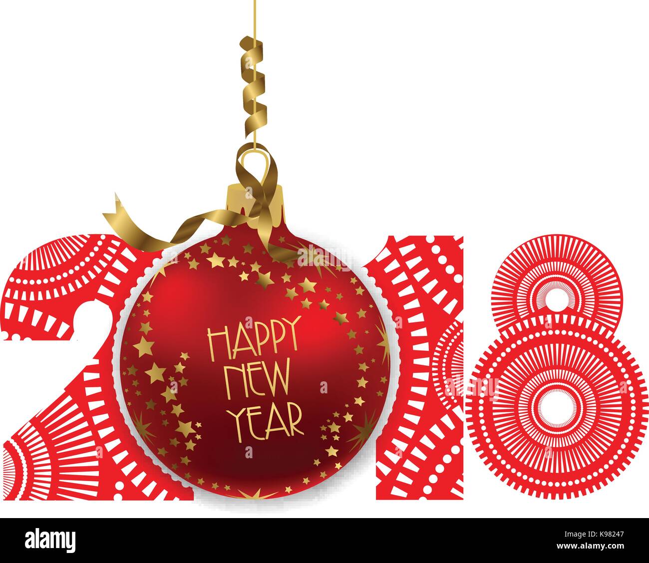 Vector illustration of red ball isolated on white background. Happy new ...