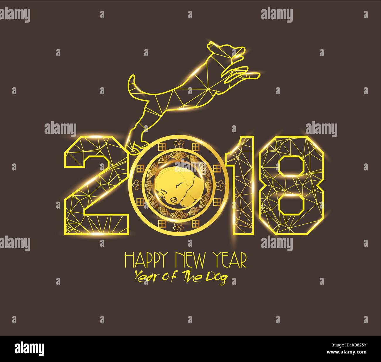 New Years 2018 polygonal line light background. Year of the dog Stock ...