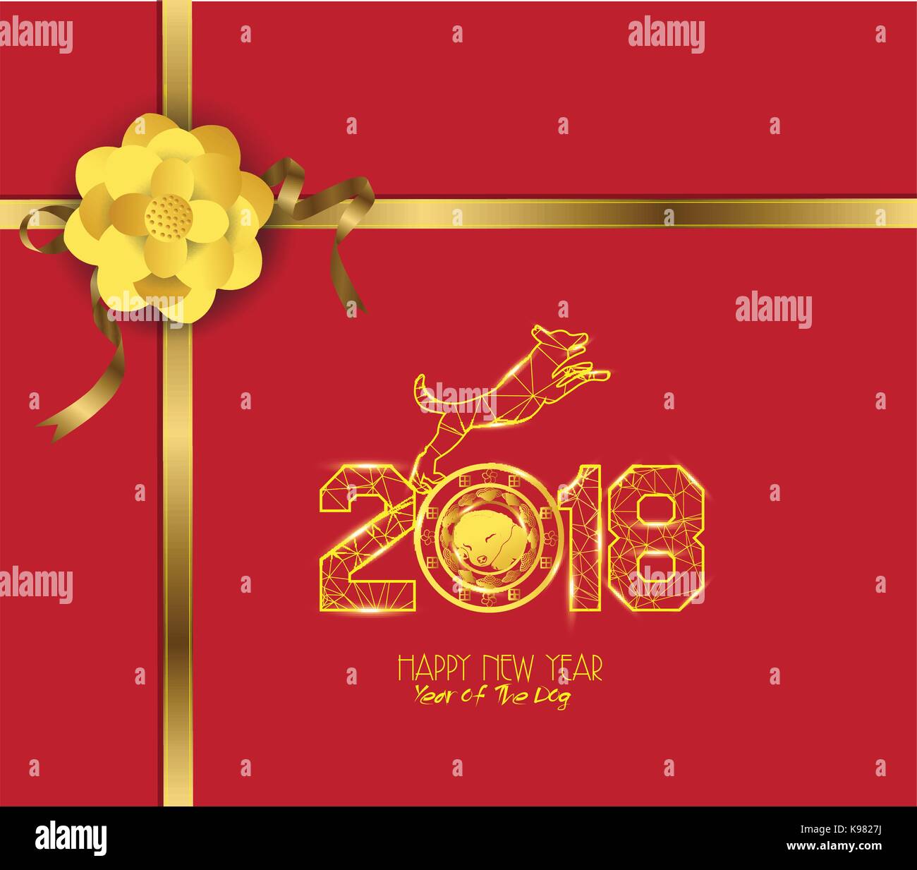New Years 2018 polygonal line light background. Year of the dog Stock ...