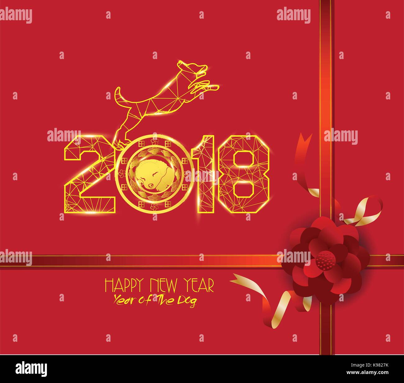 New Years 2018 polygonal line light background. Year of the dog Stock ...