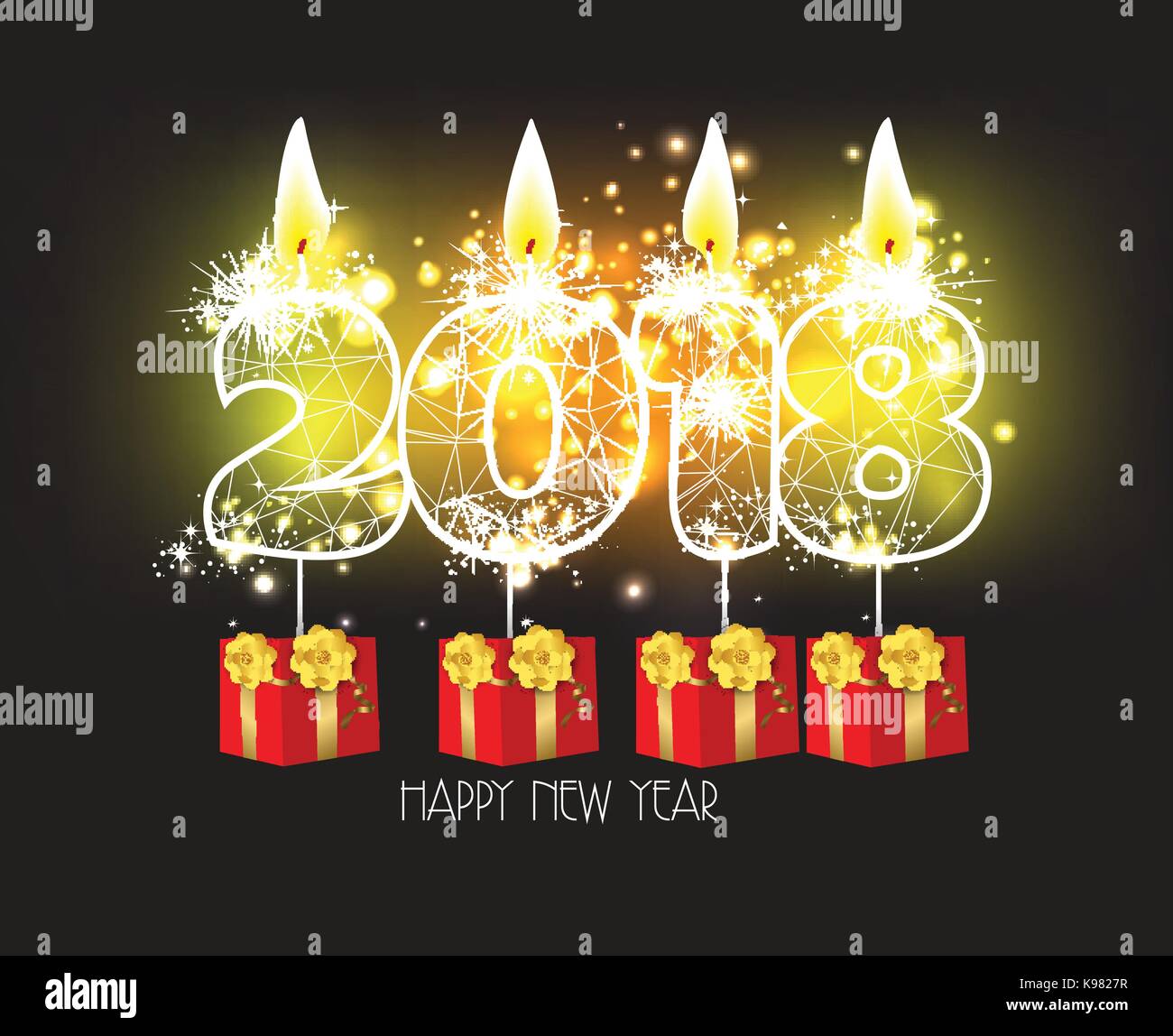 New Years 2018 polygonal line and fireworks background Stock Vector ...
