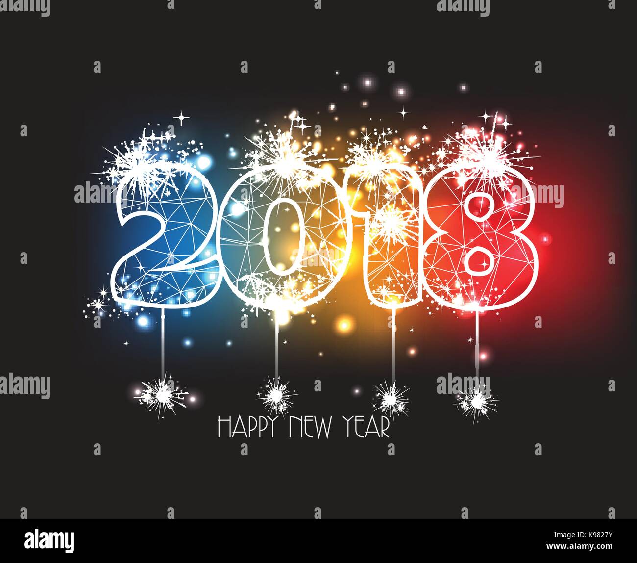 New Years 2018 polygonal line and fireworks background Stock Vector ...