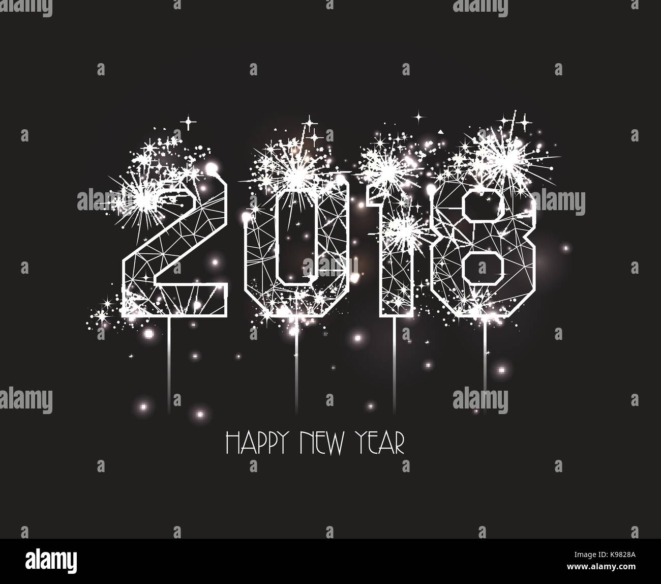 New Years 2018 polygonal line and fireworks background Stock Vector ...