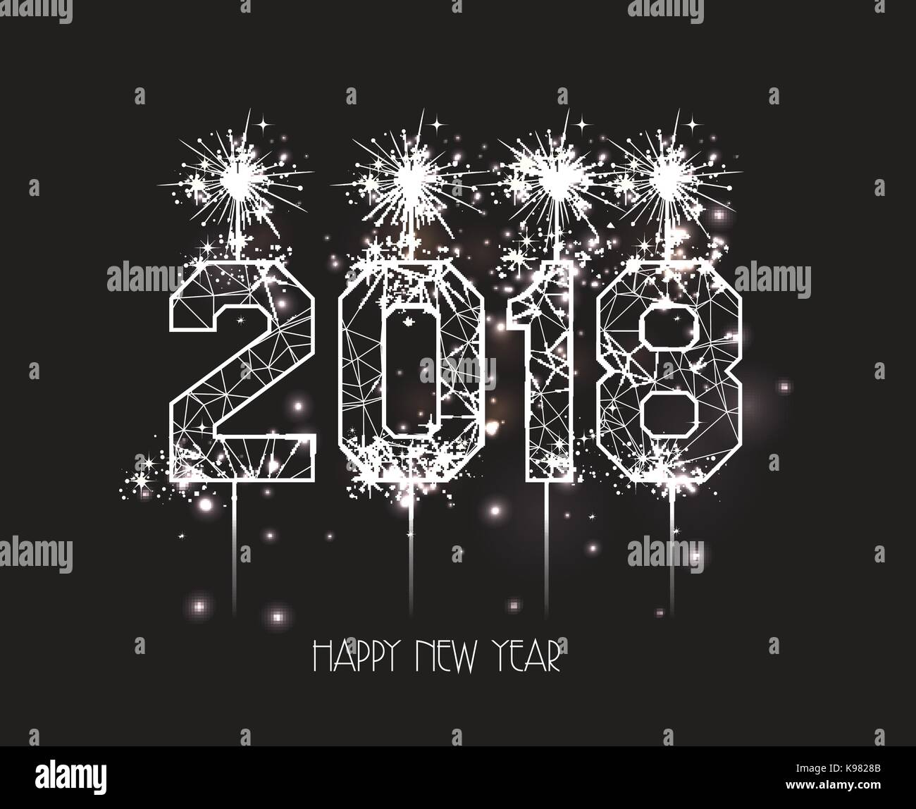 New Years 2018 polygonal line and fireworks background Stock Vector ...
