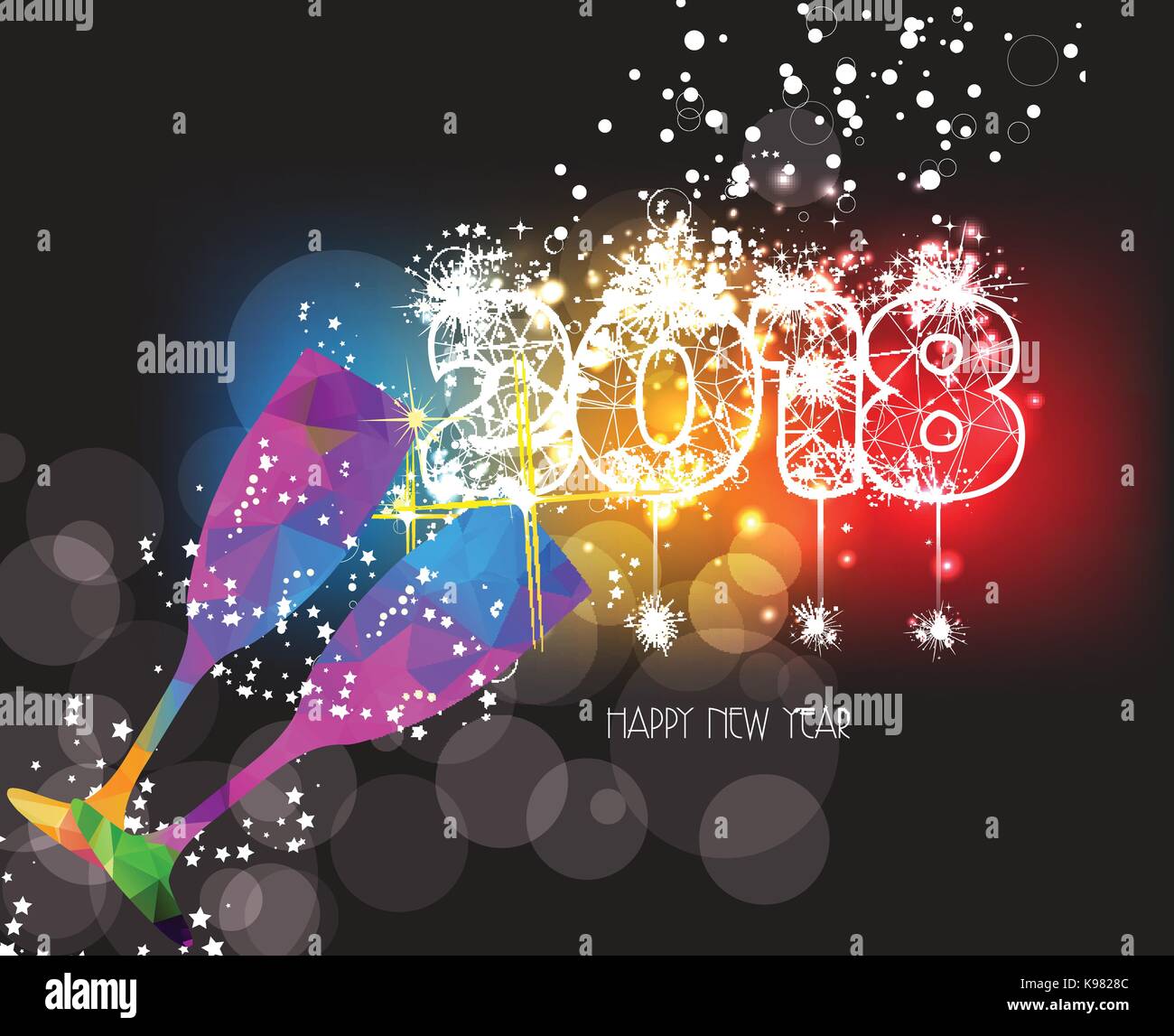 New Years 2018 polygonal colorful triangle glass and fireworks ...