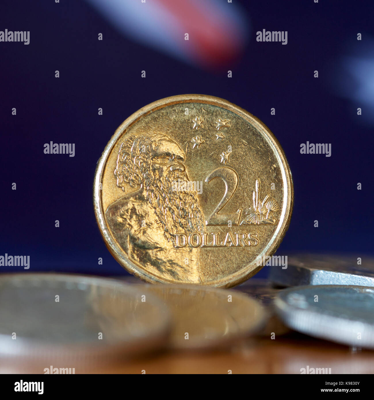Australian two dollar coin with a background of the national flag Stock ...