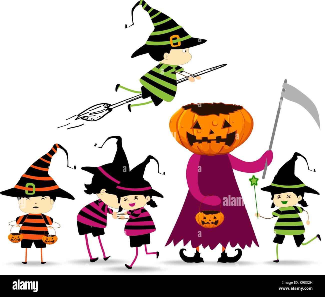 Halloween children trick or treating in Halloween costume Stock Vector ...