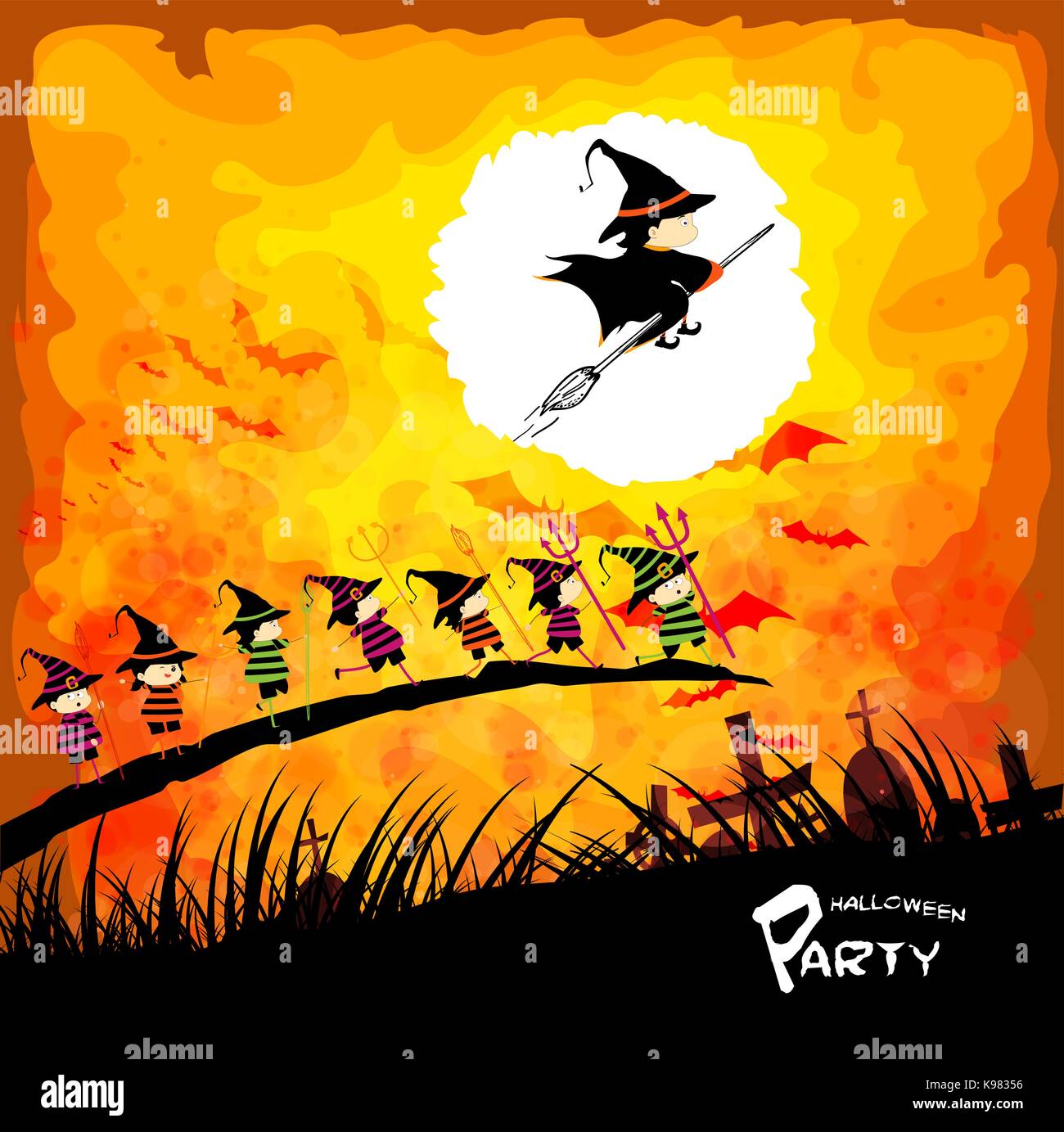Happy Halloween party with kids under the moon Stock Vector Image & Art ...