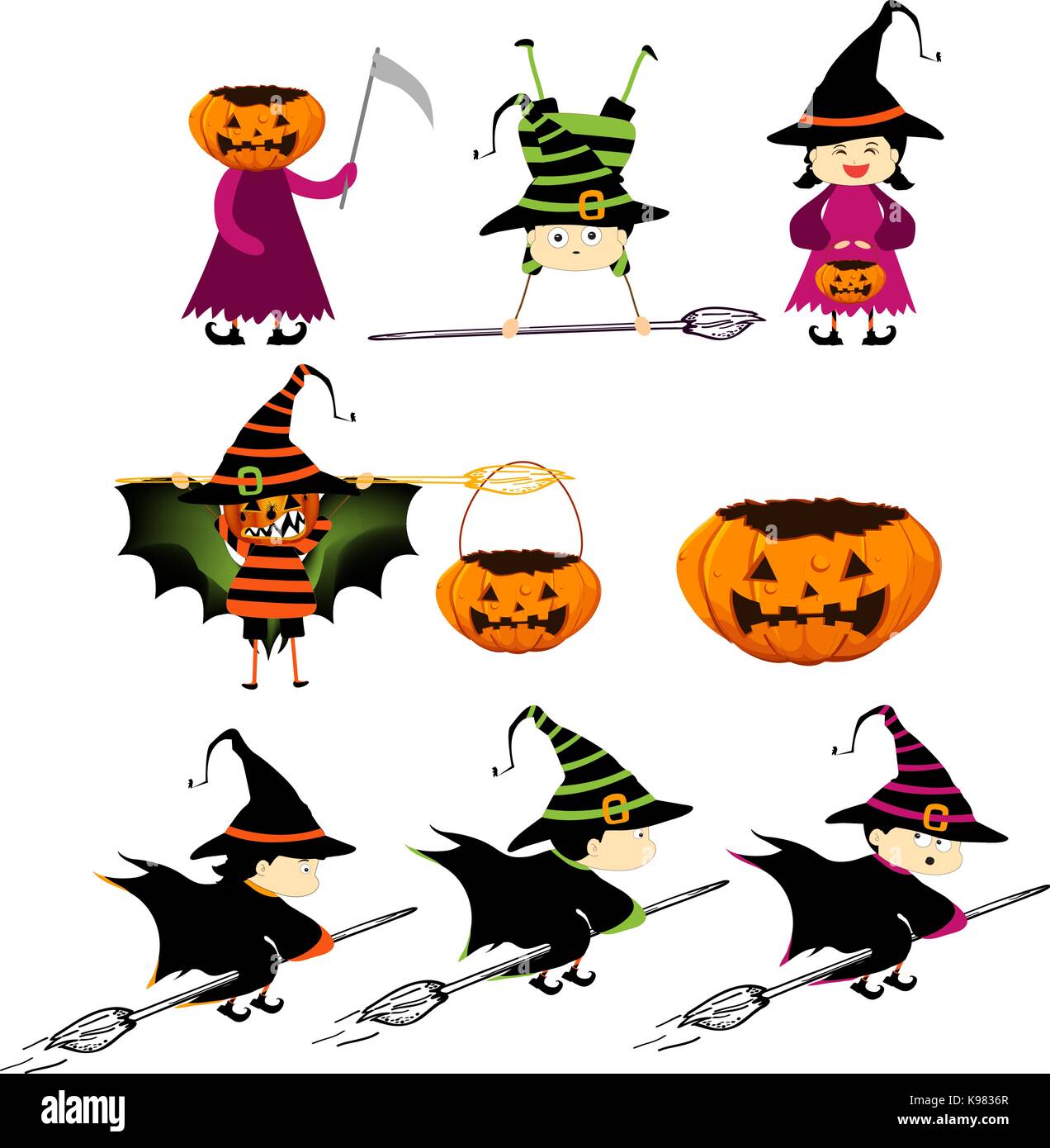 Halloween children trick or treating in Halloween costume Stock Vector ...