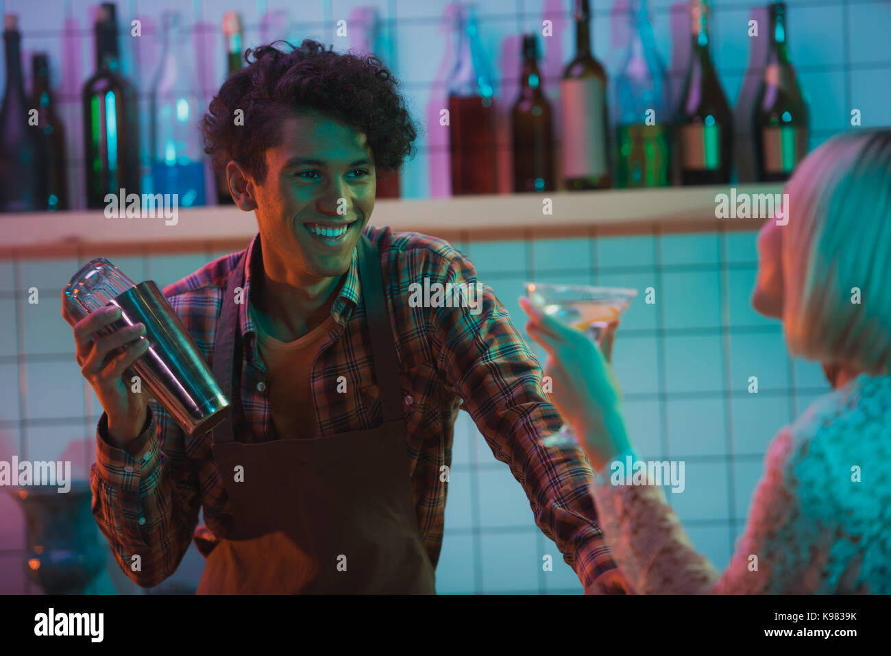 smiling african american barman Stock Photo - Alamy