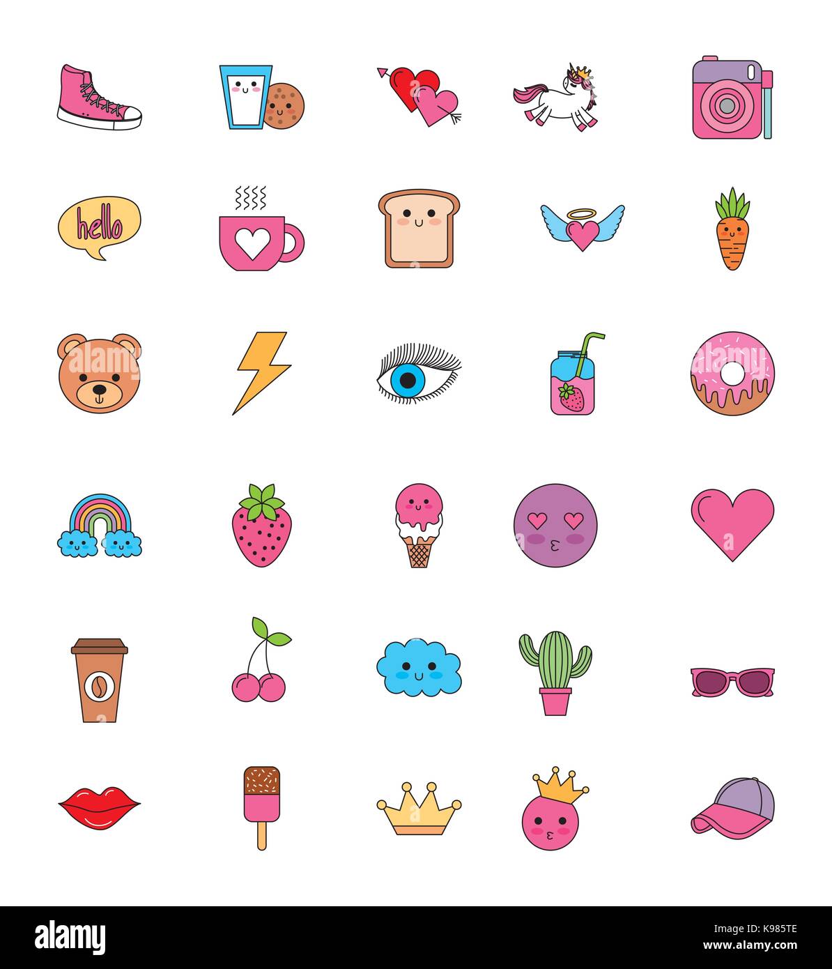 cute set of icons fantasy kawaii cartoon elements Stock Vector Image ...