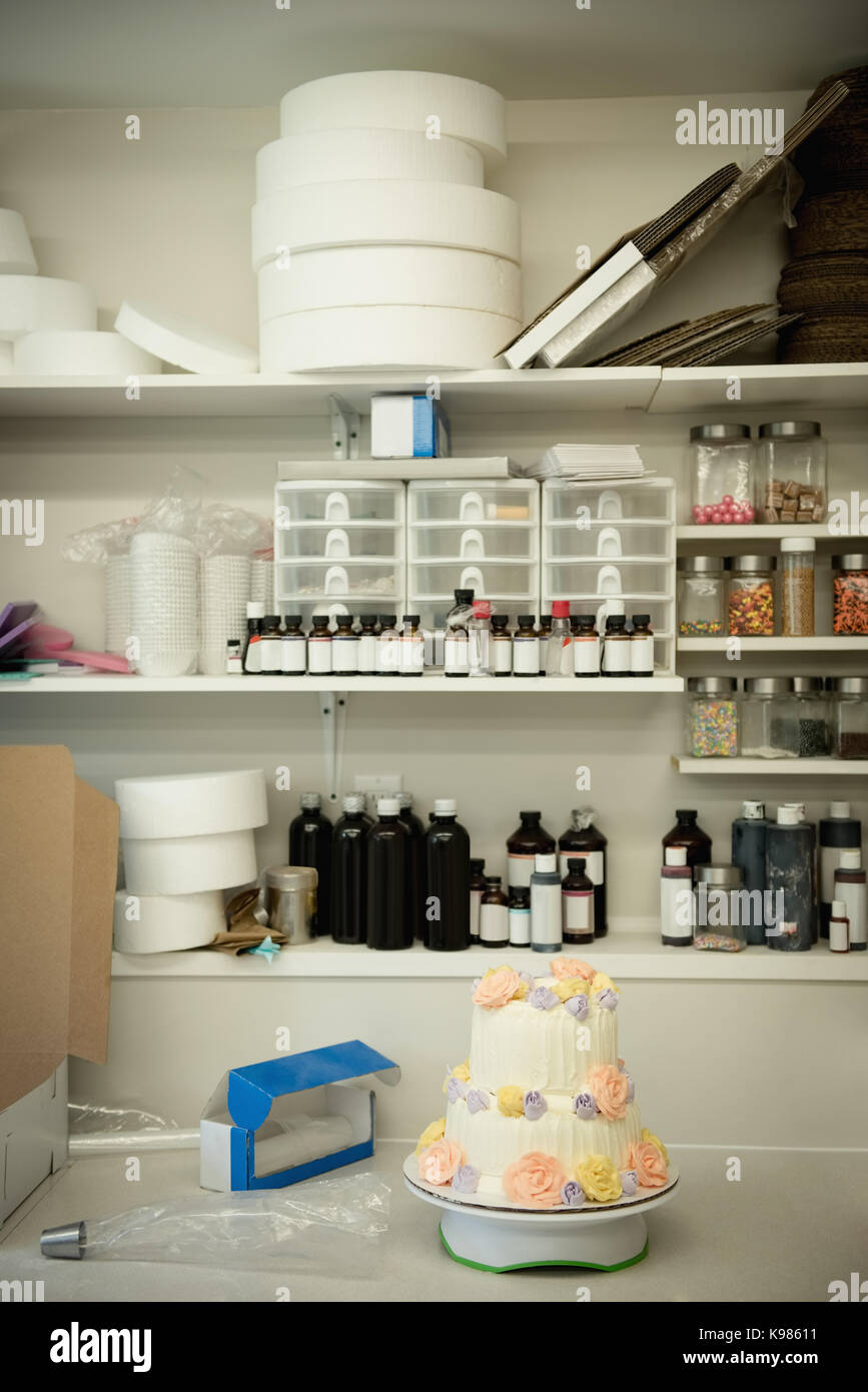 Decorative cake kept in kitchen counter at home Stock Photo - Alamy