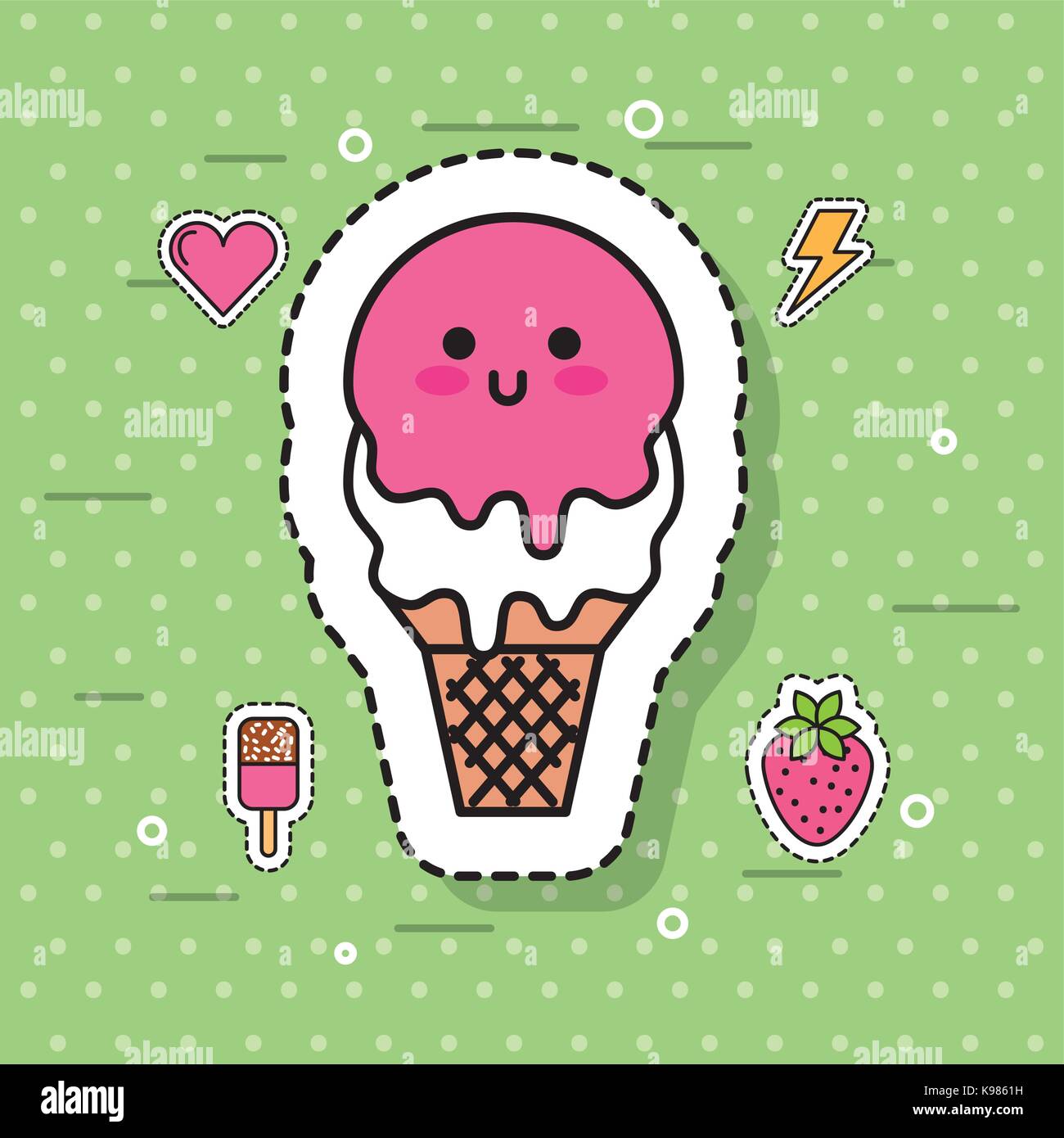 kawaii ice cream sweet cold cute cartoon Stock Vector Image & Art - Alamy
