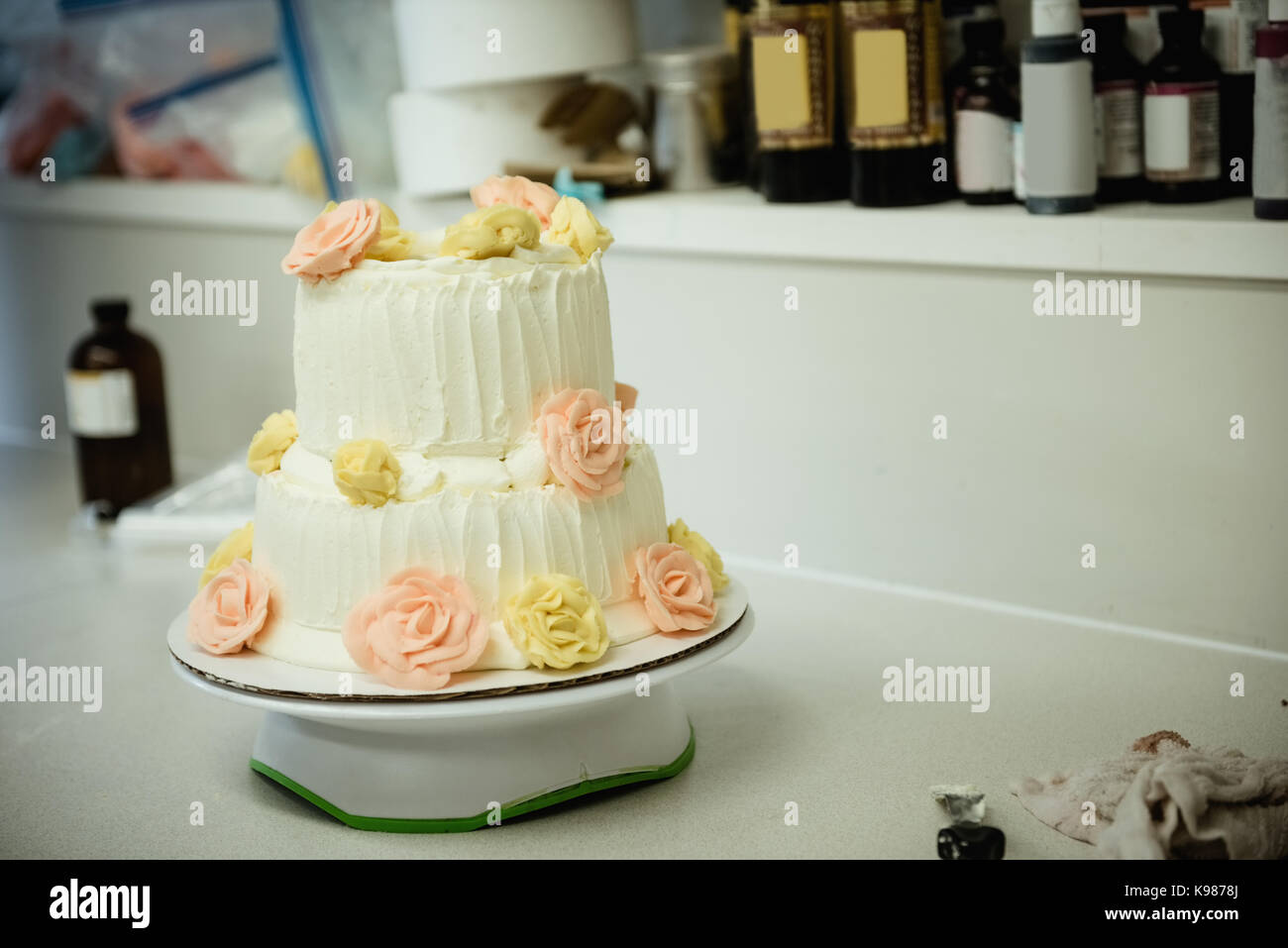 Decorative cake kept in kitchen counter at home Stock Photo - Alamy